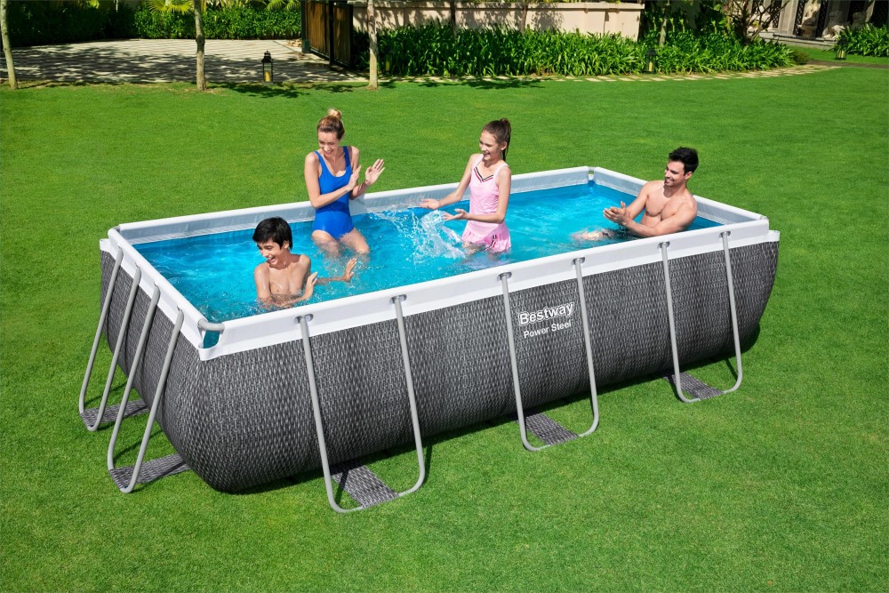 Bestway 56721 13ft 3in Rattan Rectangular Swimming Pool - Outside Play