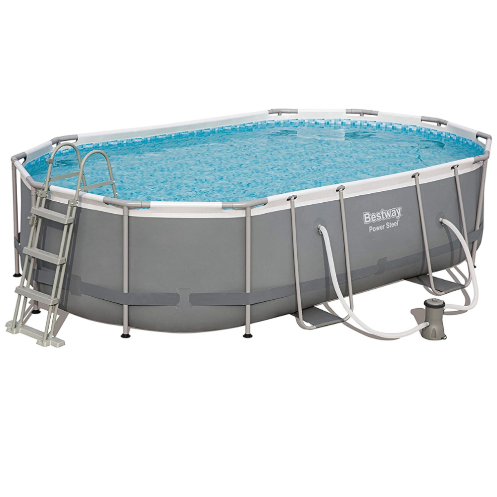 Bestway 56448 16ft Power Steel Frame Oval Pool Set 488x305x107cm ...