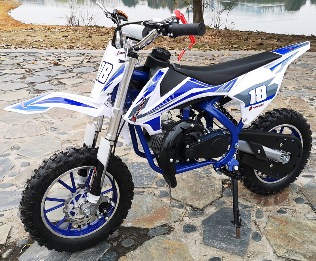 Hawkmoto Strike v2 50cc Kids Mini Dirt Bike Blue - Outside Play