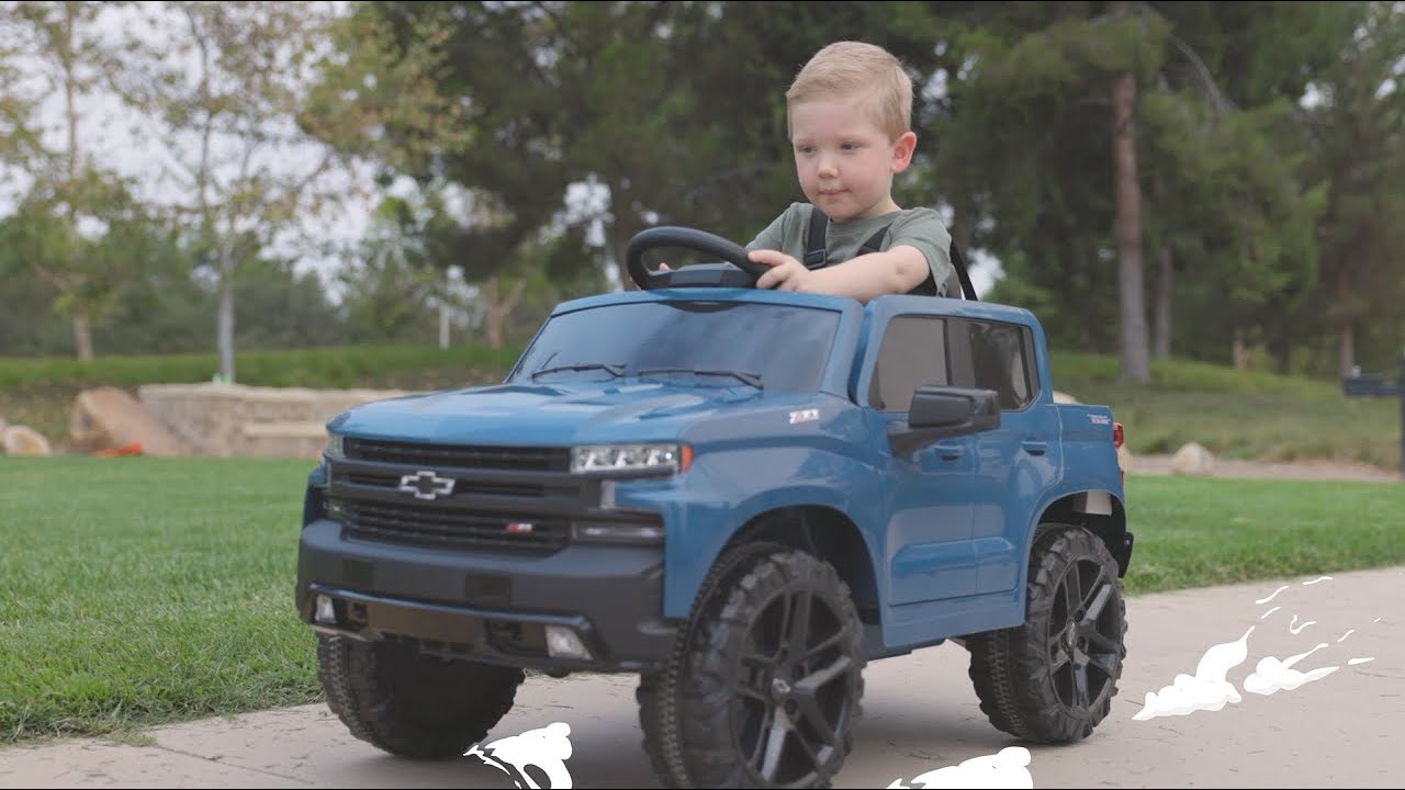 12V Chevrolet Silverado Kids Ride On Truck - Black - Outside Play