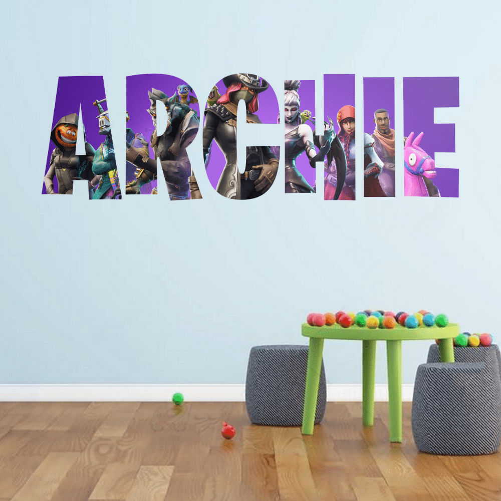 Personalised Purple Fortnite Vinyl Wall Decal Sticker - Outside Play