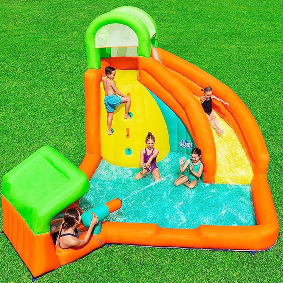 Bestway 53436 Water Slide Climbing Wall Canopy Cove Mega Water Park ...