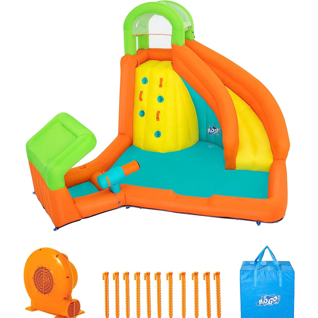 Bestway 53436 Water Slide Climbing Wall Canopy Cove Mega Water Park ...