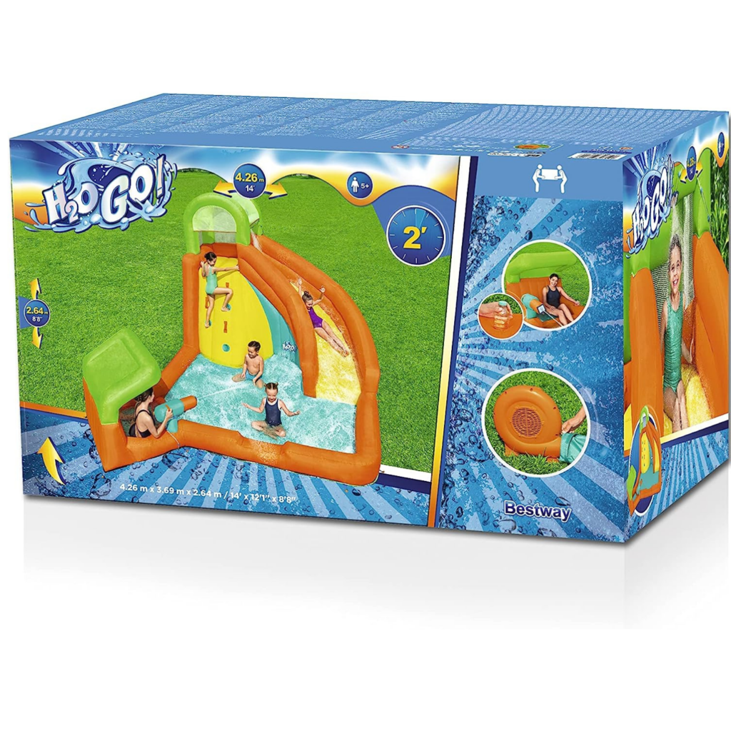 Bestway 53436 Water Slide Climbing Wall Canopy Cove Mega Water Park ...