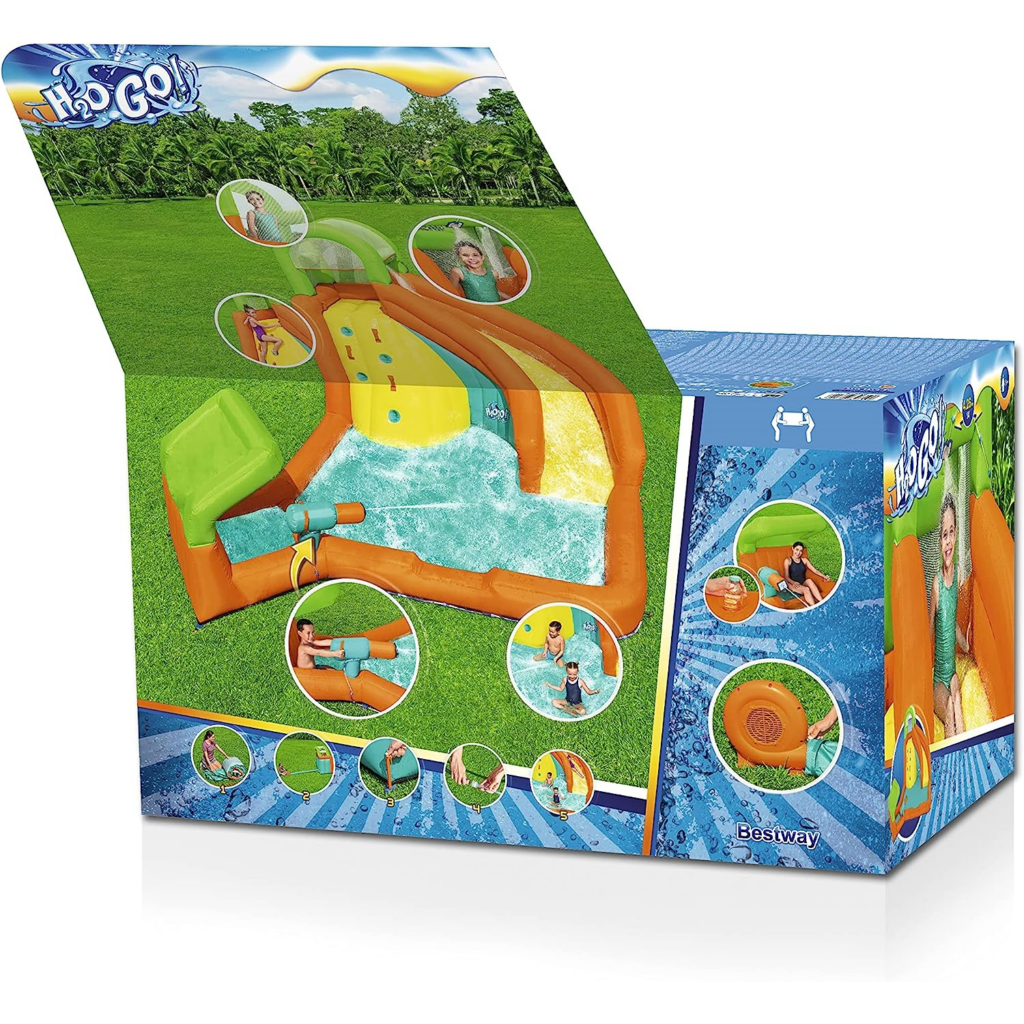 Bestway 53436 Water Slide Climbing Wall Canopy Cove Mega Water Park ...