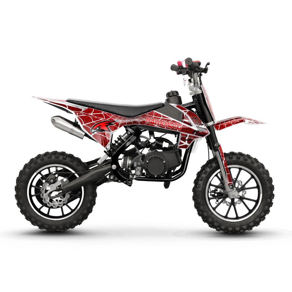 Hawkmoto Mayhem V3 50cc Kids Mini Dirt Bike White – Spider - Outside Play